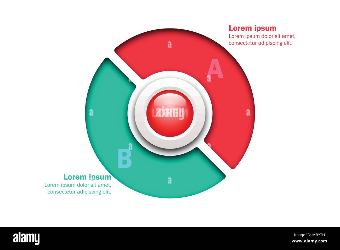 Two topics colorful chart in paper cut style with marble circle in ...