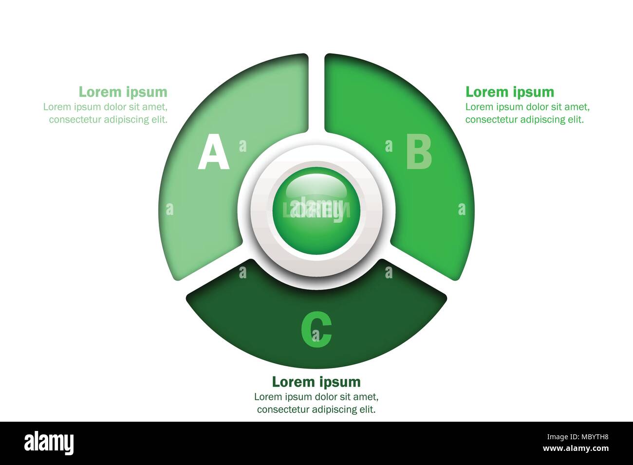 Three topics Green chart in paper cut style with marble circle in ...
