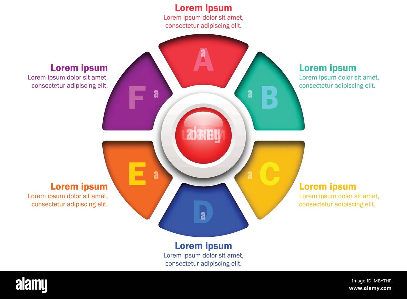 Six topics colorful chart in paper cut style with marble circle in ...