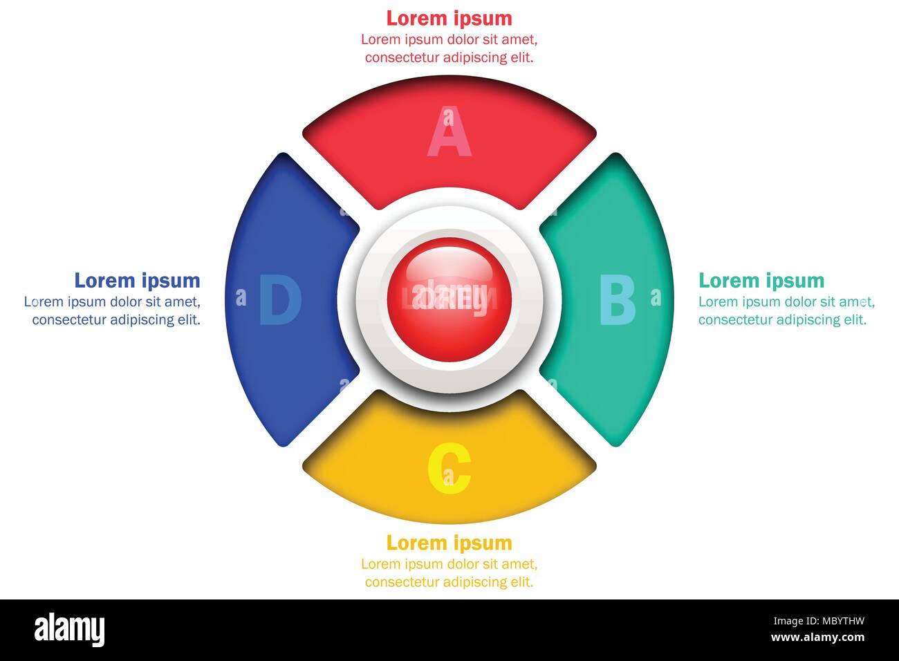 Four topics colorful chart in paper cut style with marble circle in ...