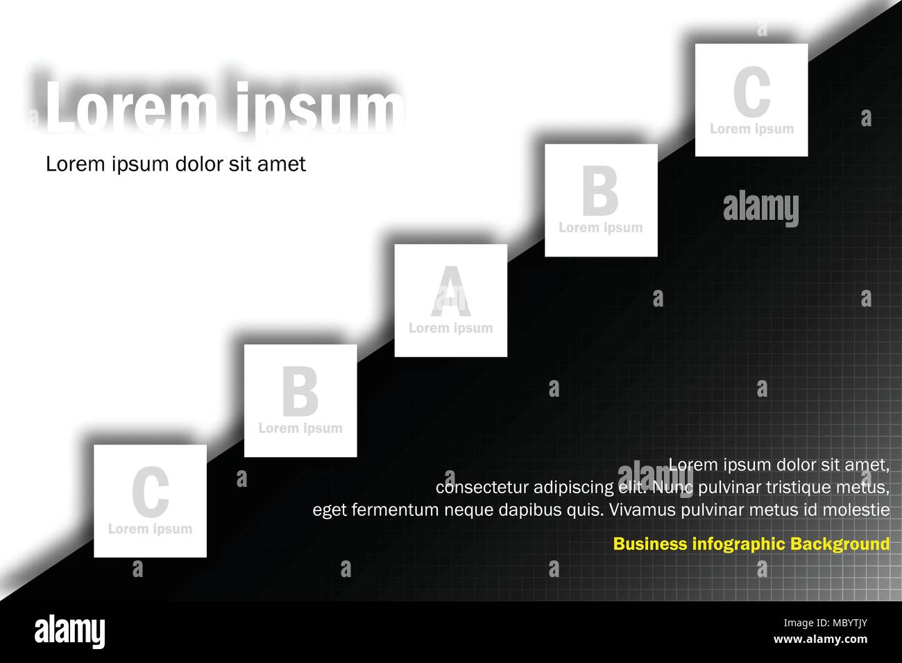 Business infographics presentation with white 5 square topics from left ...