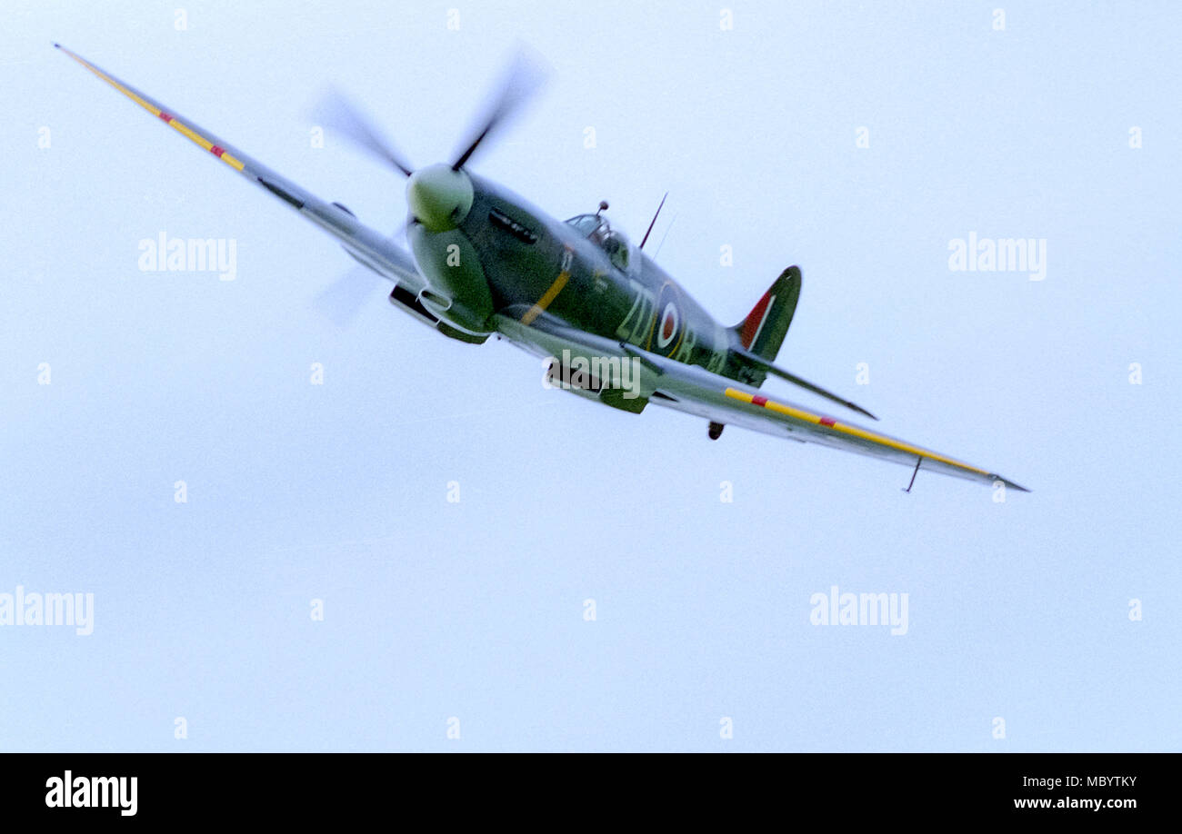 Daredevil Spitfire pilot flying at a charity cricket match at Goodwood ...