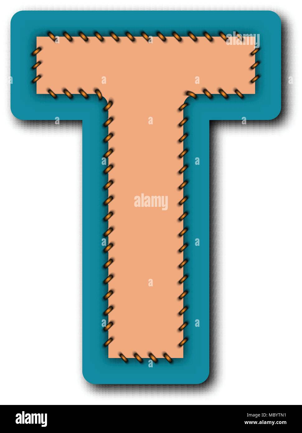 T character of alphabet in Embroidered patch work concept for vector ...