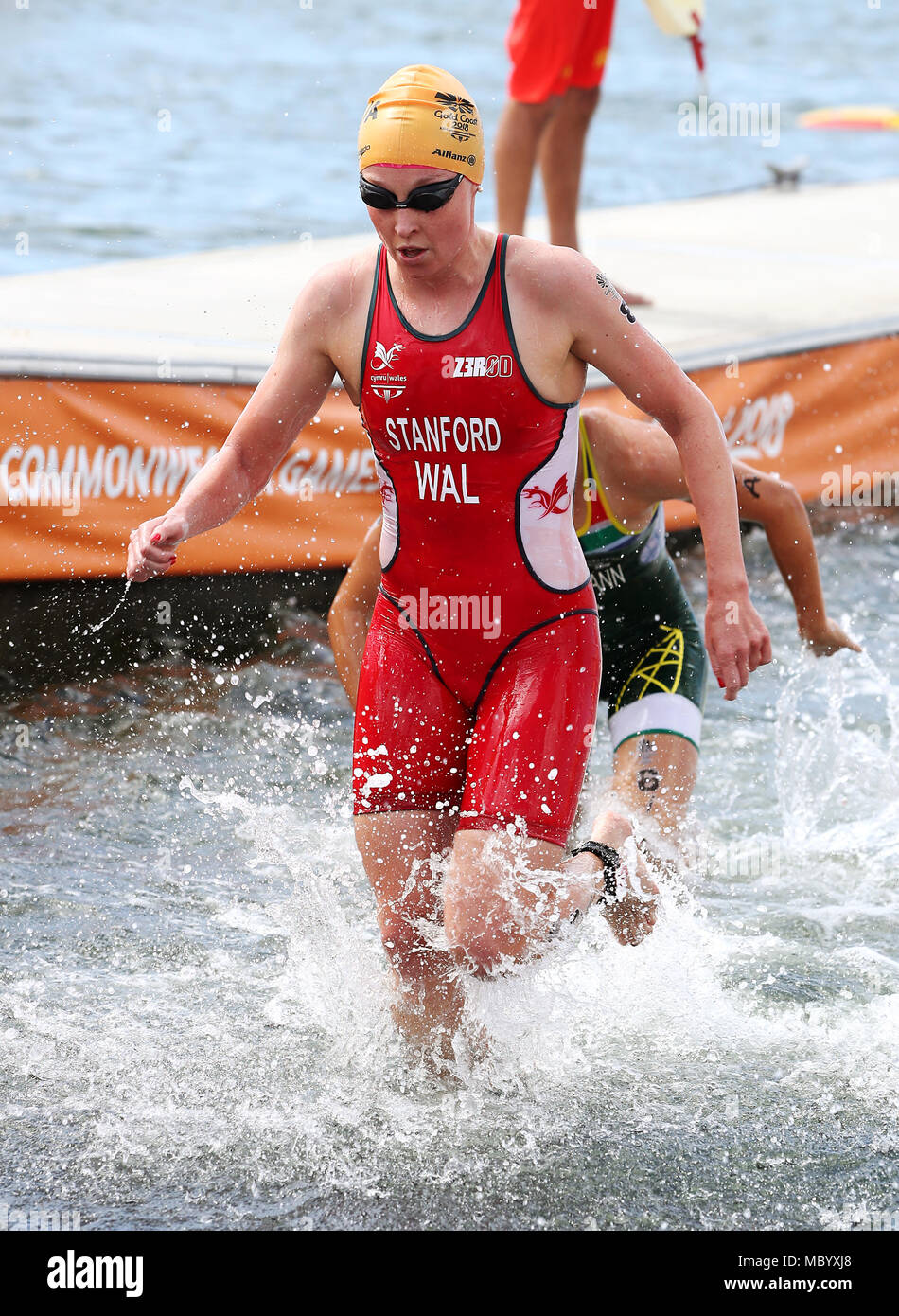 Wales' Non Stanford during the Mixed Team Relay Triathlon final at the ...