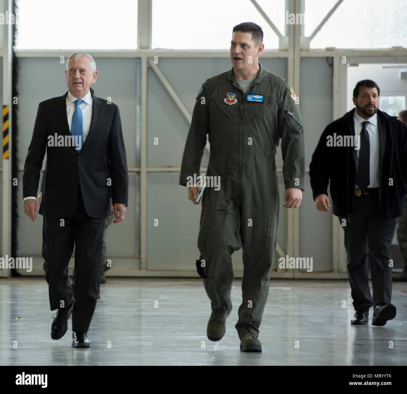 Defense Secretary James N. Mattis' walks with Col. Joseph Kunkel, 366th ...