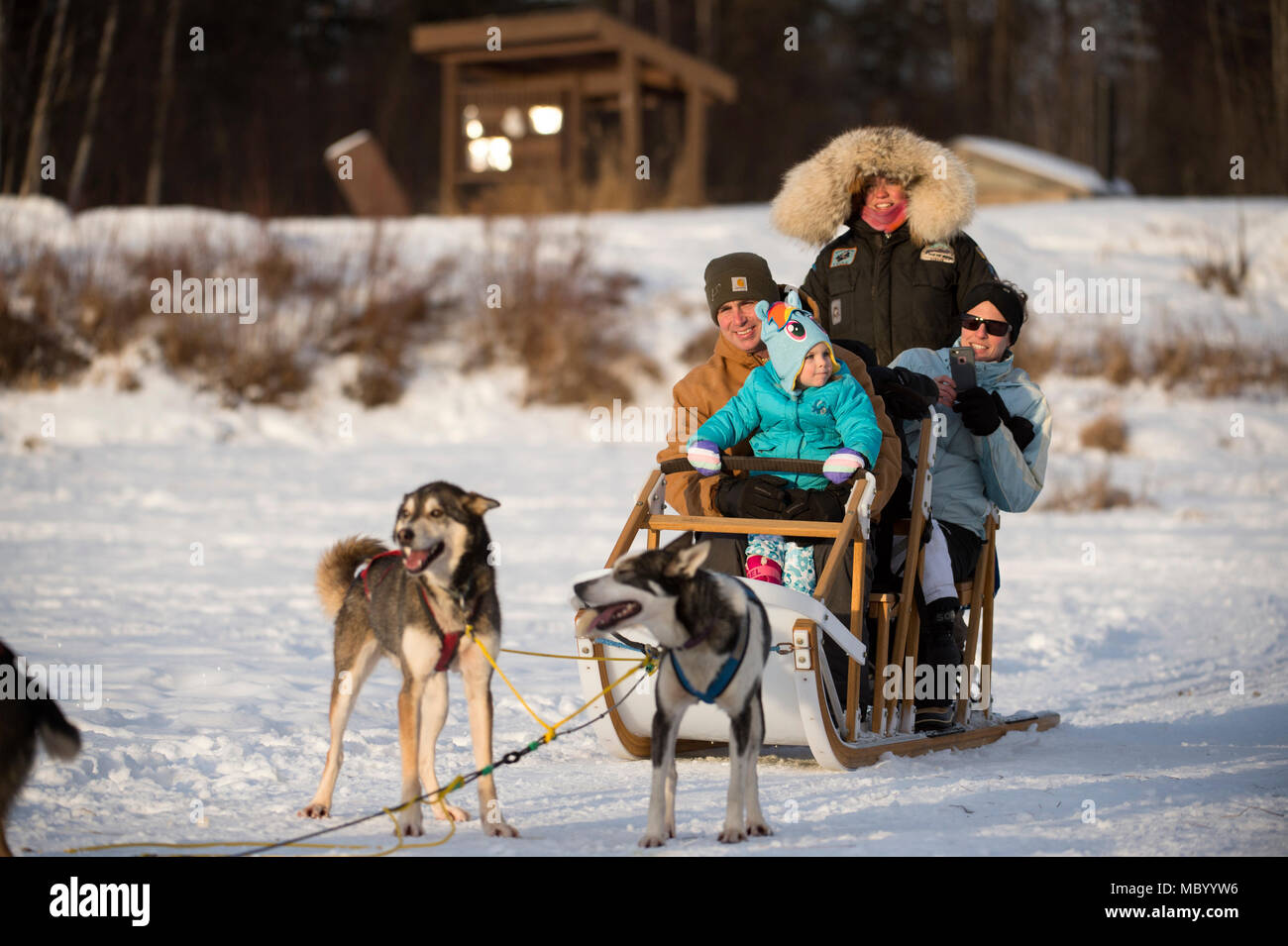 The Novak family, from Philadelphia, Pa., goes for a dog sled ride on ...