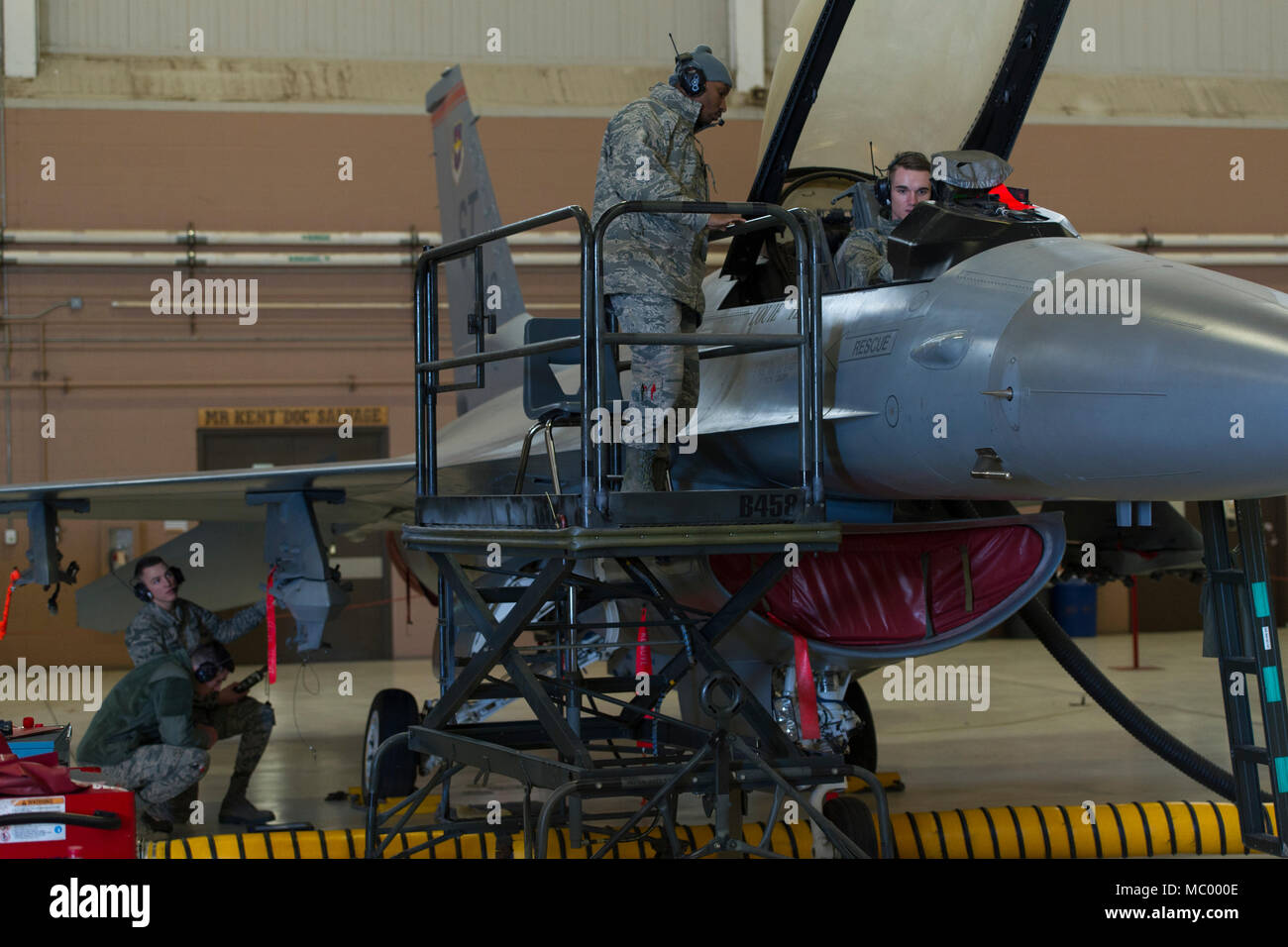 Tech Sgt. Michael Barnes, 363rd Training Squadron instructor supervisor observes Airman Colby ...