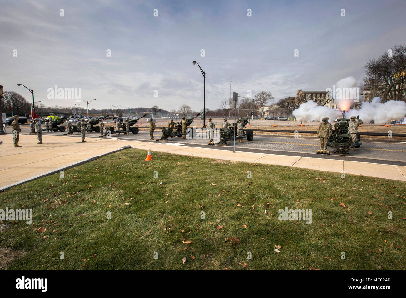 U.S. Army Soldiers with A Battery, 3-112th Field Artillery, New Jersey Army National Guard, fire ...
