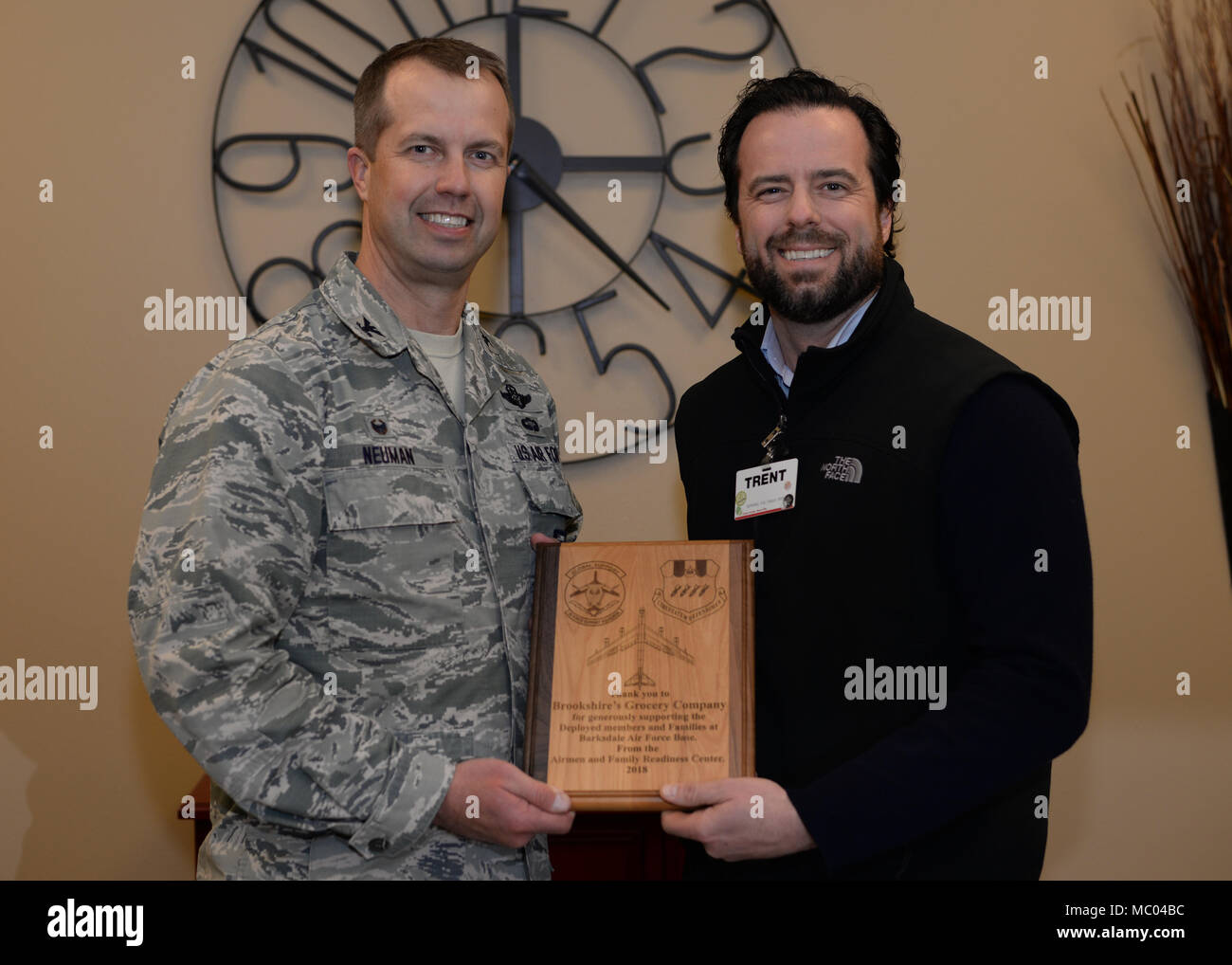 Col. Ty Neuman, 2nd Bomb Wing commander and Trent Brookshire ...