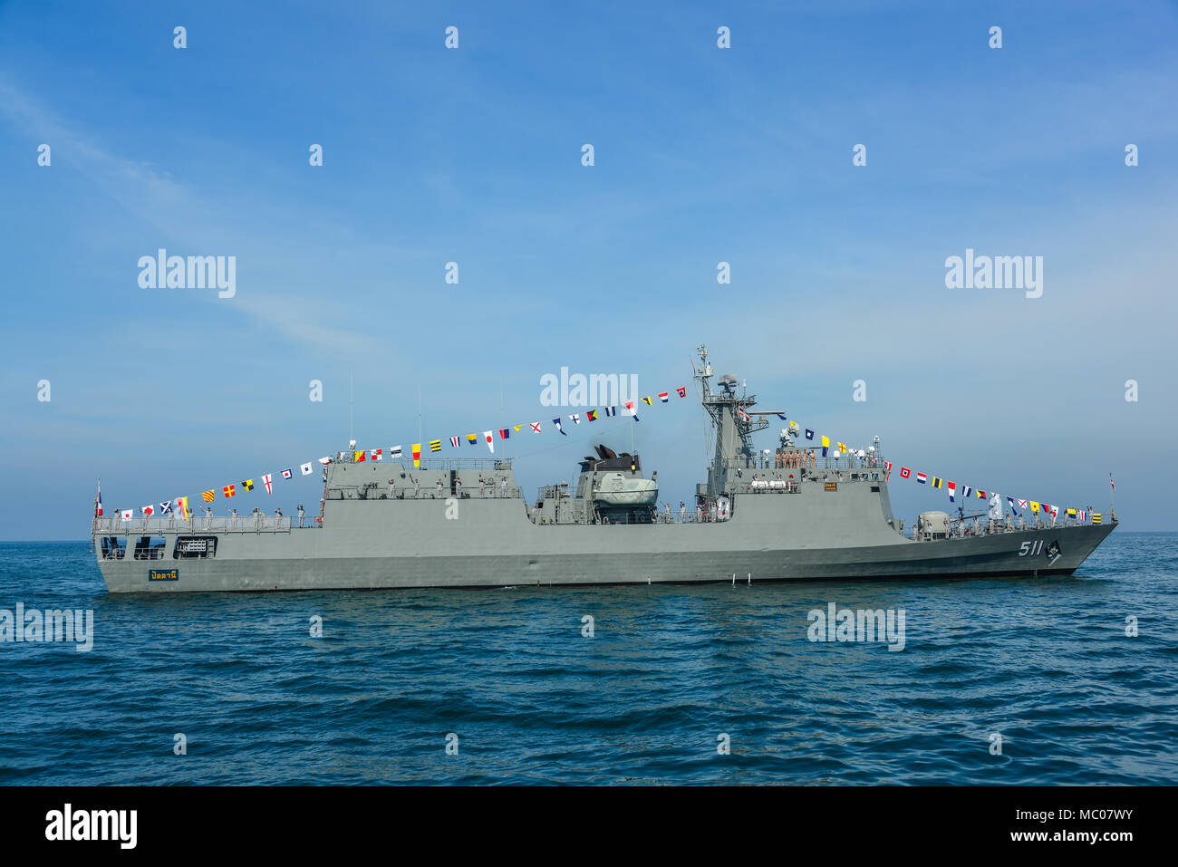 Pattaya, Thailand - November 18, 2017, Navy warship running on sea on ...