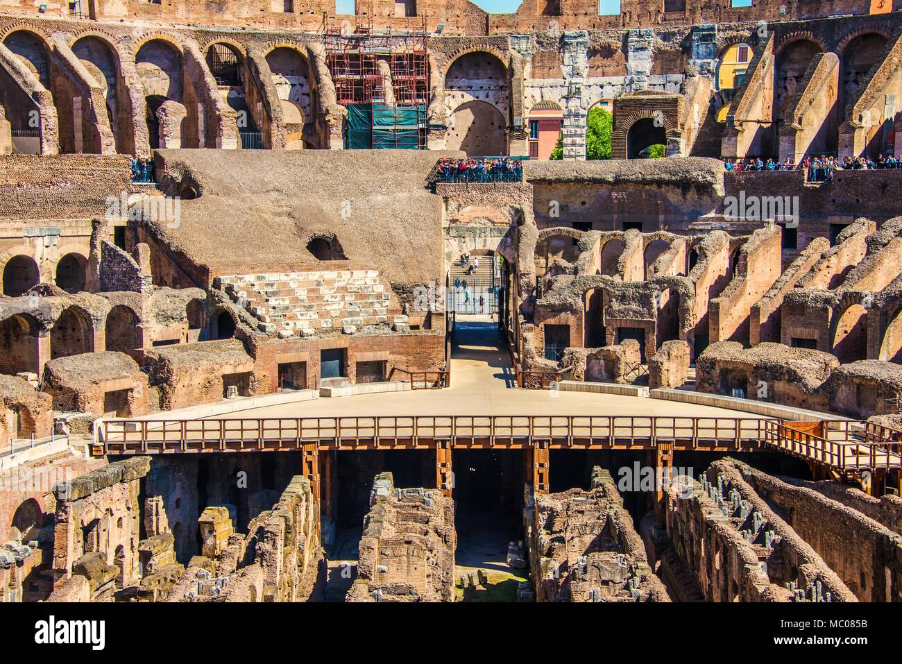 ROME, ITALY - APRIL 24, 2017. Inside view of The Colosseum with ...