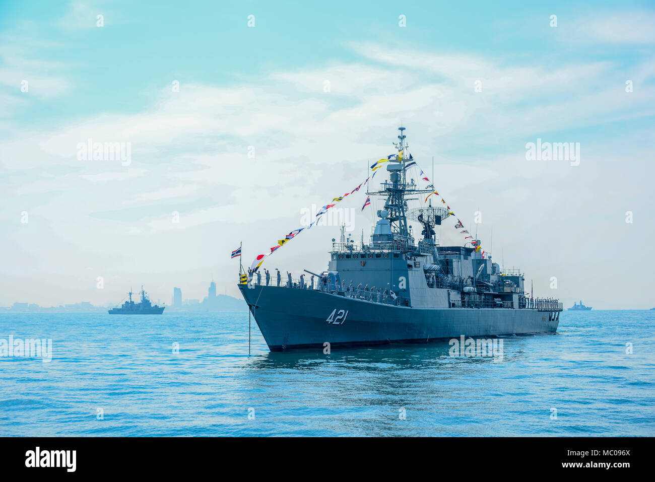 Pattaya, Thailand - November 18, 2017, Navy warship running on sea on ...
