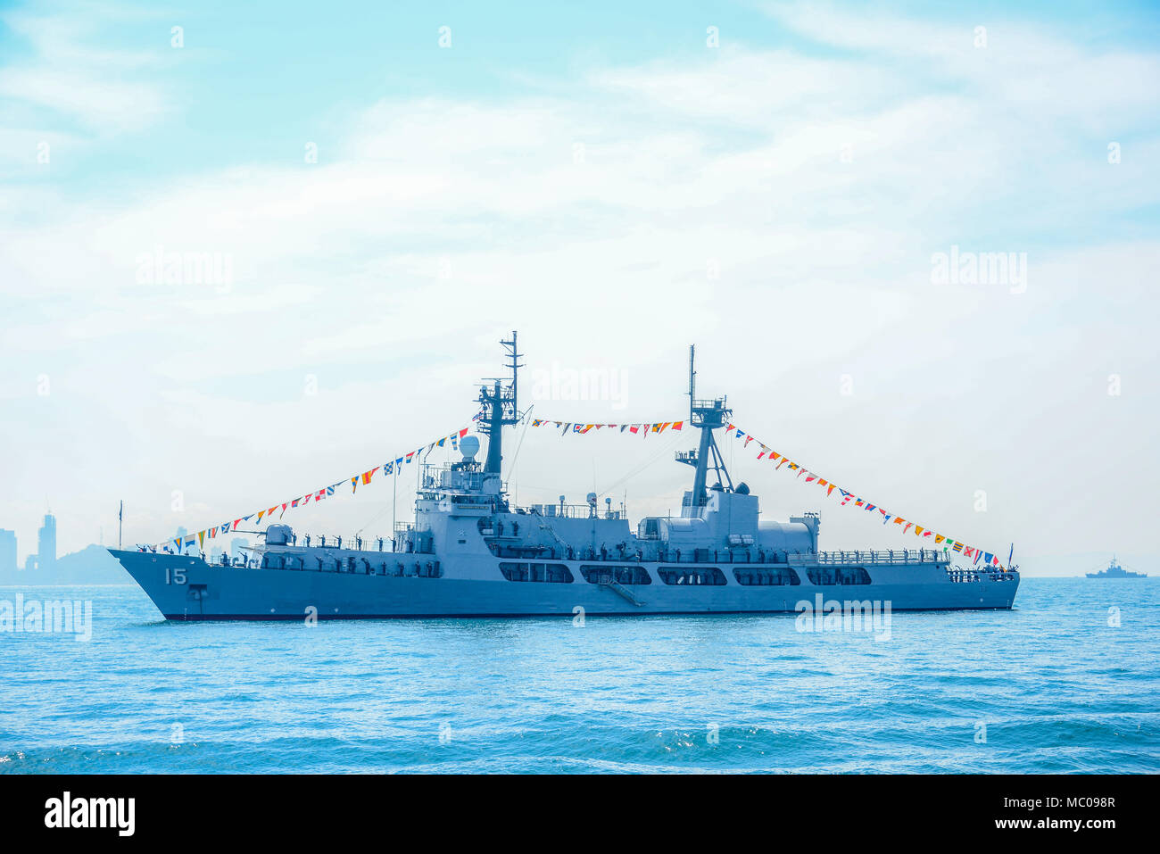 Pattaya, Thailand - November 18, 2017, Navy warship running on sea on ...