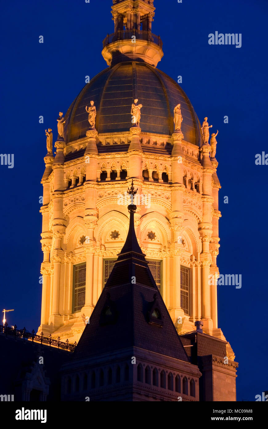 State Capitol dome at night, Connecticut State Capitol, Hartford ...