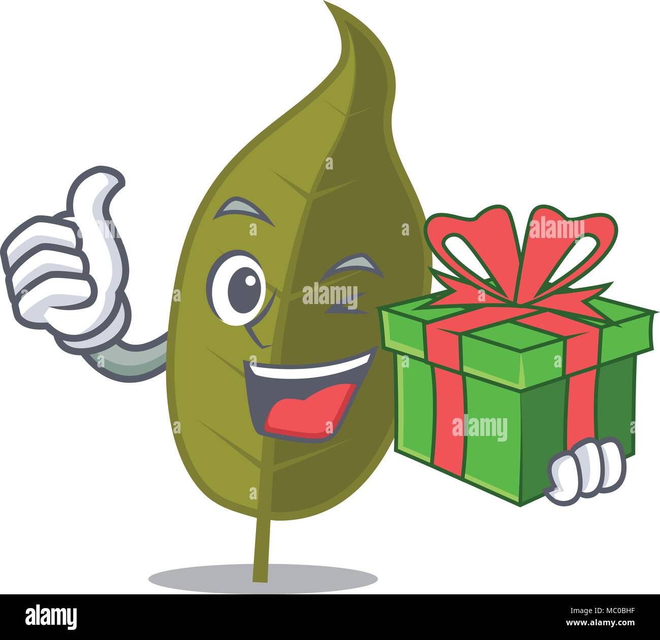 With gift bay leaf mascot cartoon Stock Vector Image & Art - Alamy