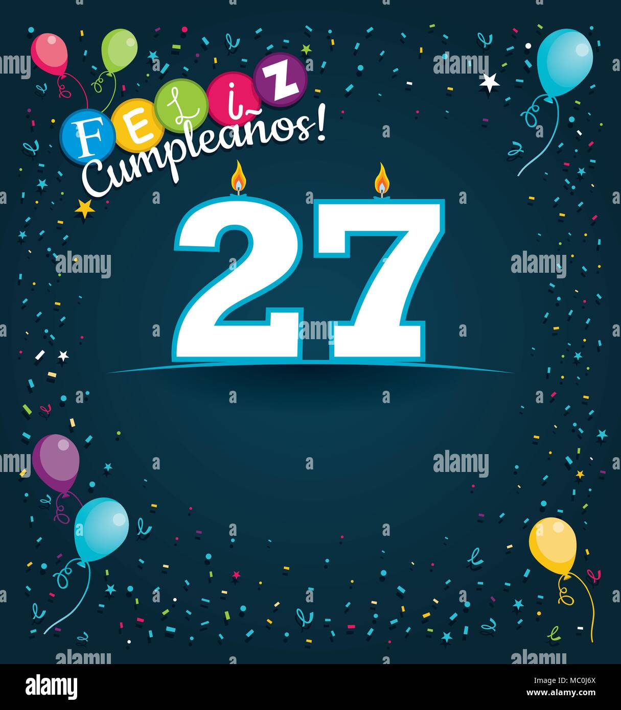 Happy Birthday 27 in Spanish language - Greeting card with white ...