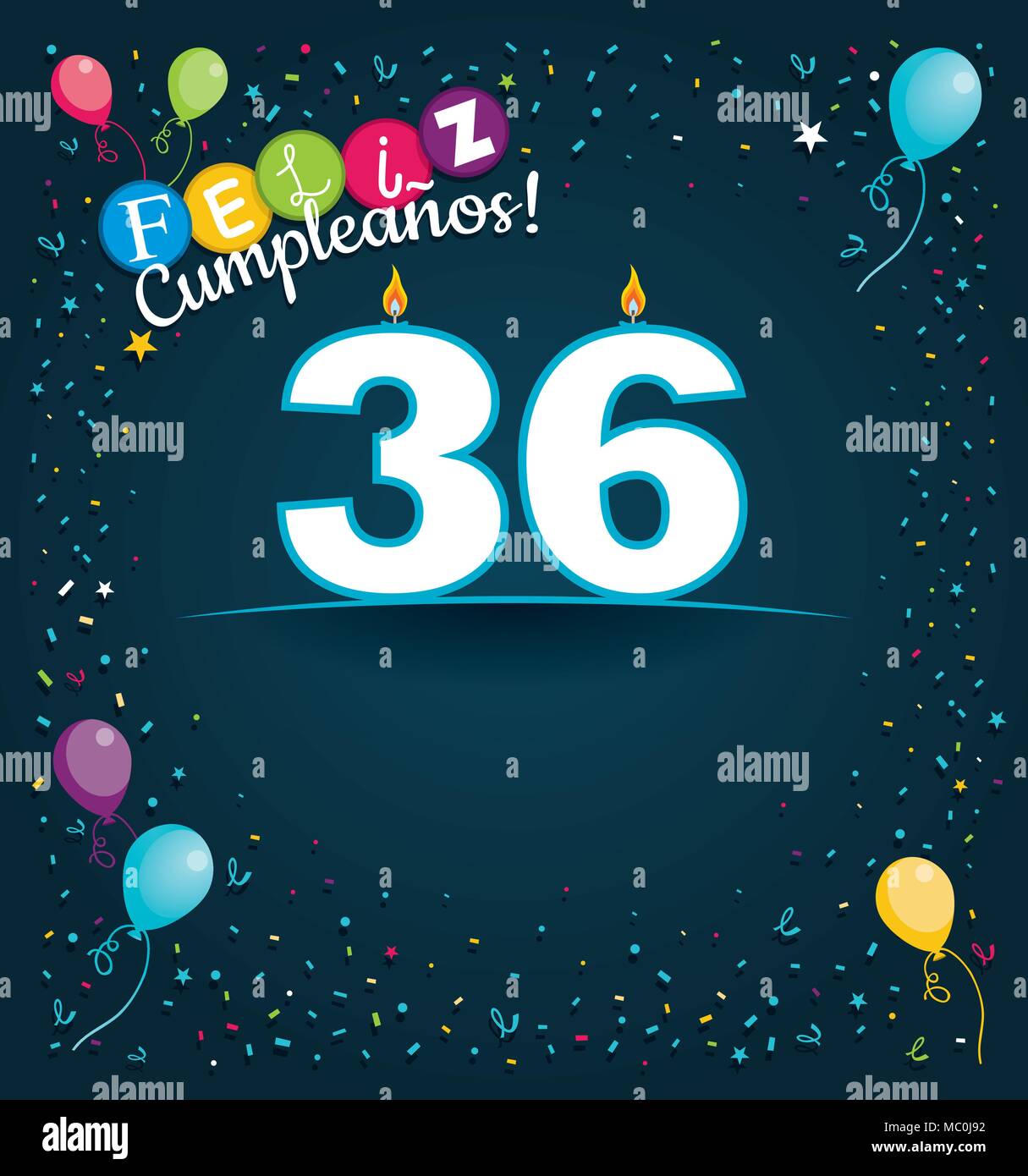 Happy Birthday 36 in Spanish language - Greeting card with white ...