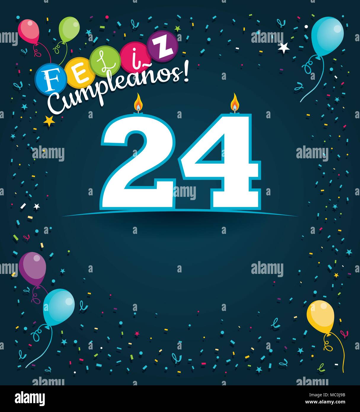 Happy Birthday 24 in Spanish language - Greeting card with white ...