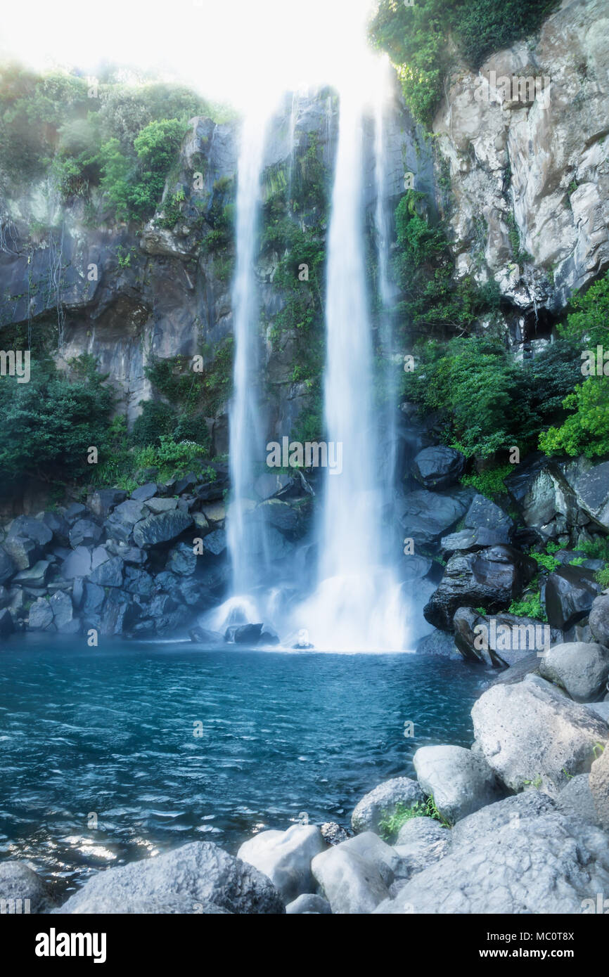 Full Joengbang waterfall with blue pool in Seogwipo, Jeju Island, South ...