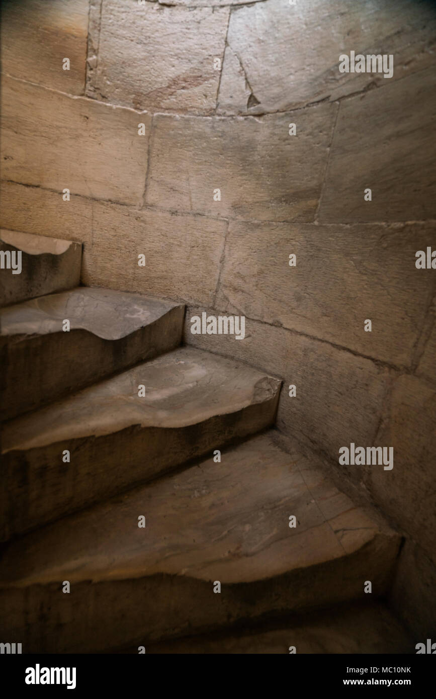 Weathered, worn and slanted marble steps curving inside the Leaning ...