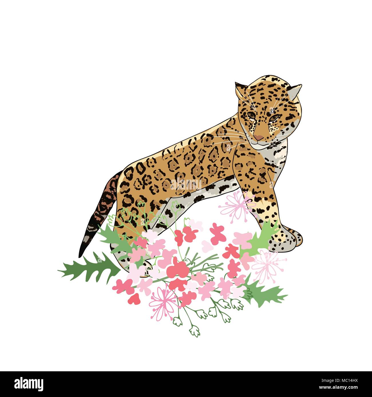 Retro style Illustration with flowers and animal Stock Vector Image ...