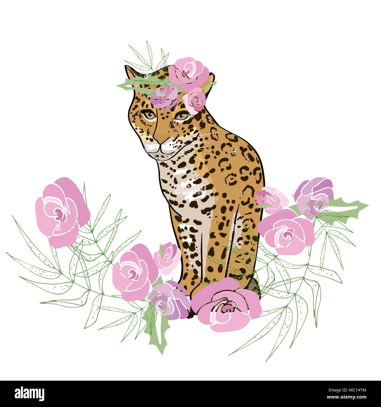Retro style Illustration with flowers and animal Stock Vector Image ...