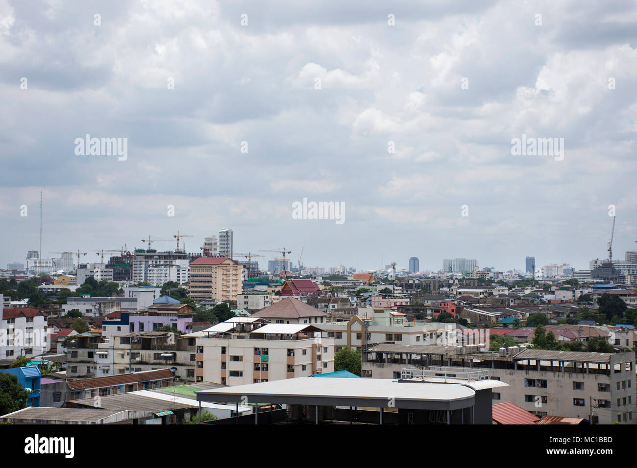 View of Nonthaburi city from MRT Purple Line skytrain running go to ...