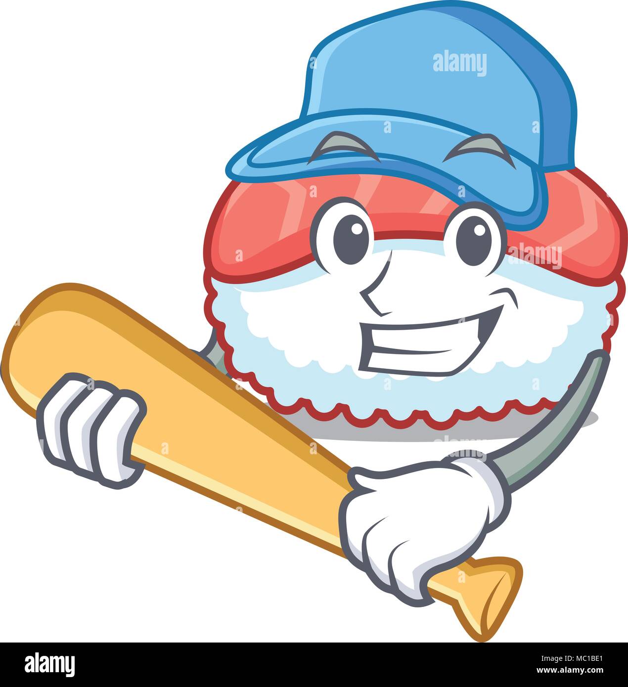 Playing baseball sushi salmon character cartoon vector illustration ...