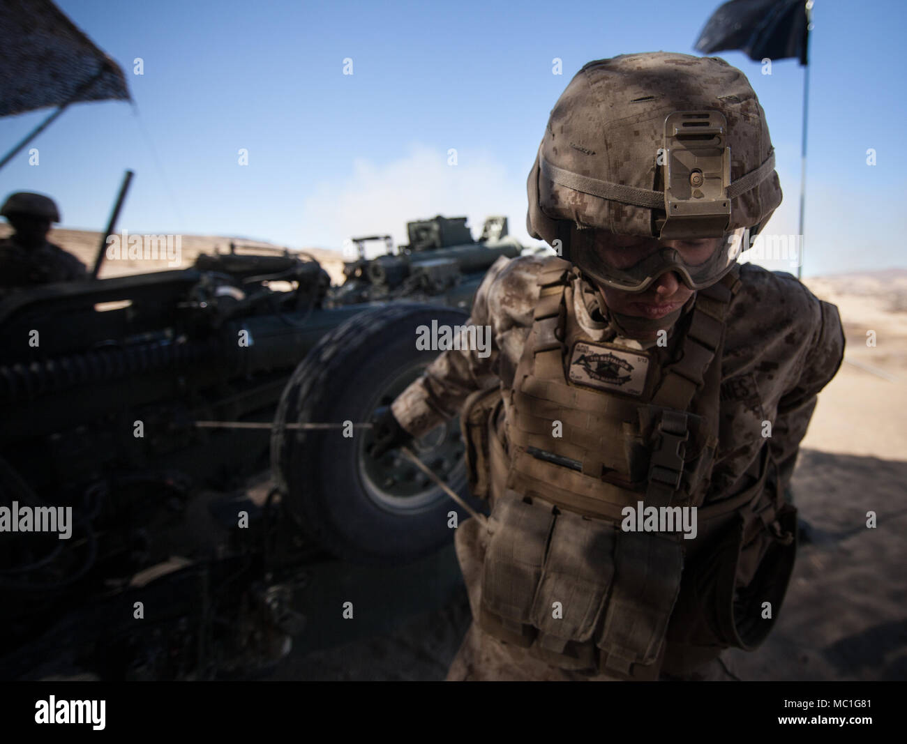 U.S. Marine Corps LCpl. Kenneth Hunt, cannonner 1, with Bravo Battery ...