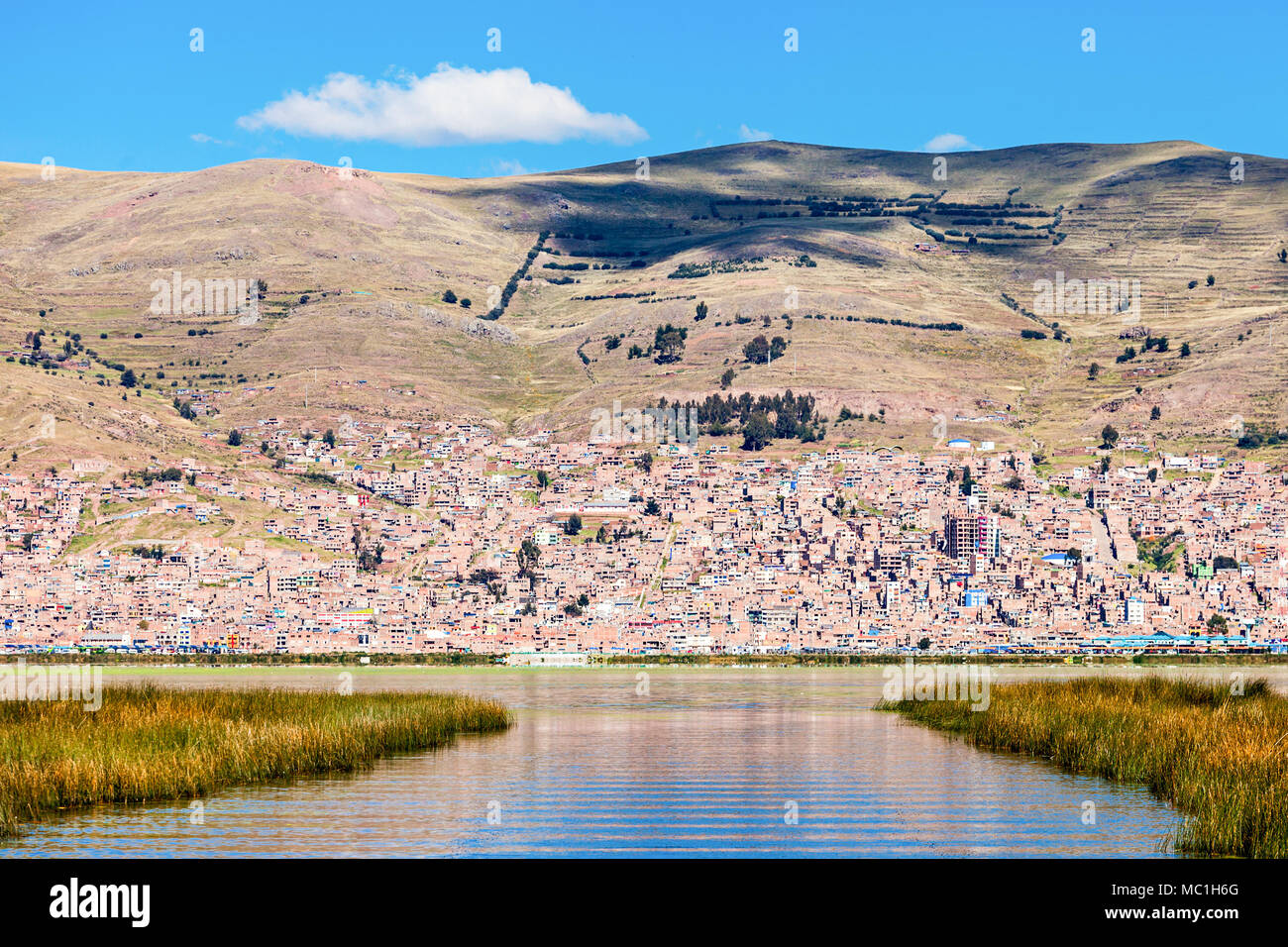 Puno panoramic view from Titicaca lake, Peru Stock Photo - Alamy