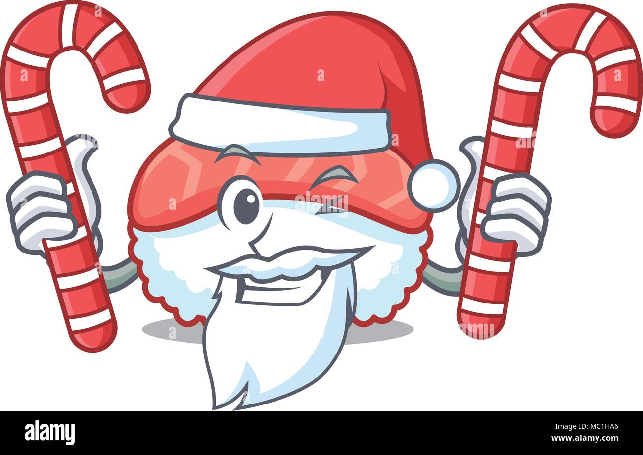 Santa with candy sushi salmon mascot cartoon vector illustration Stock ...