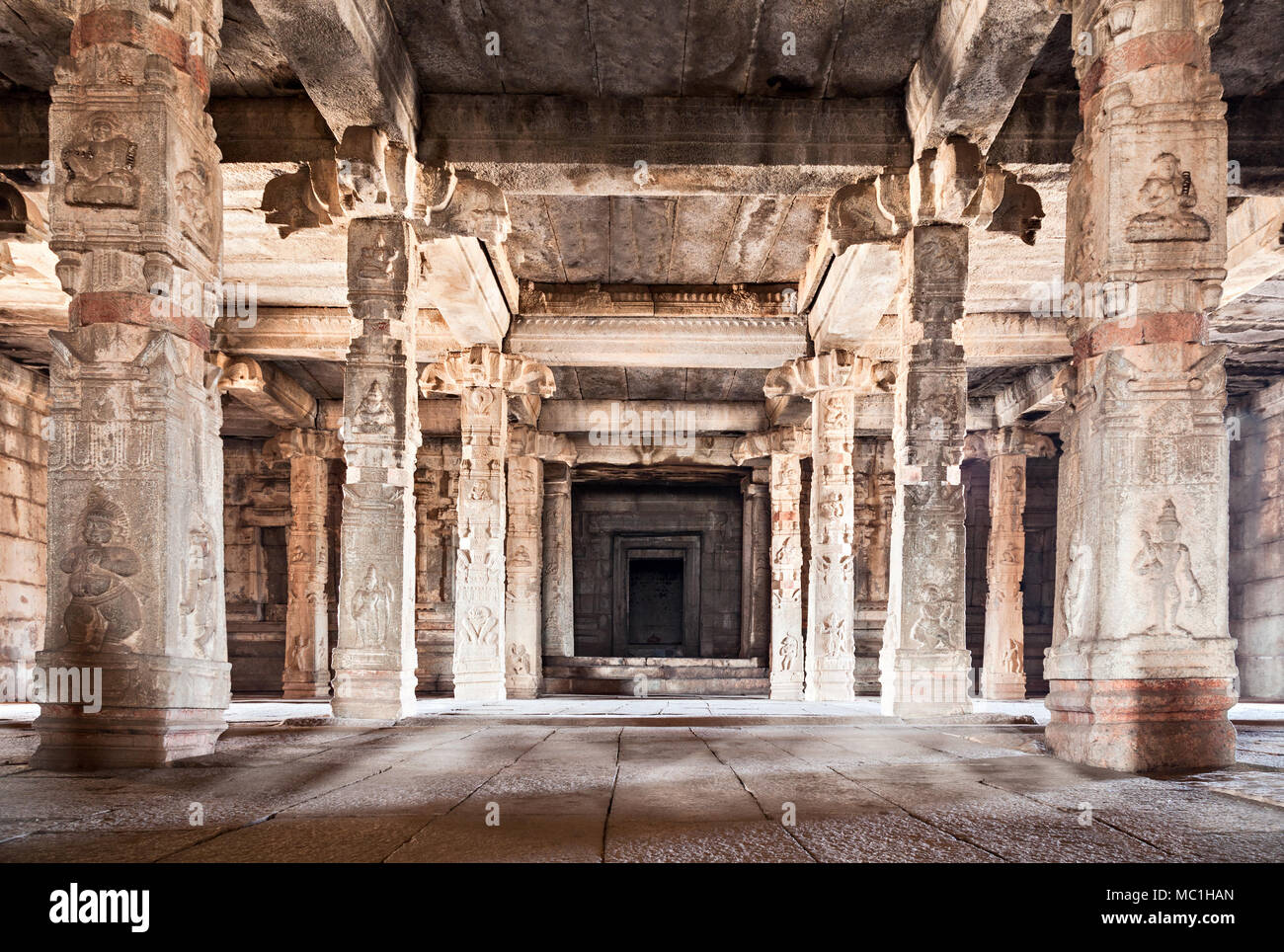 Columns inside the very old hindu temple Stock Photo - Alamy