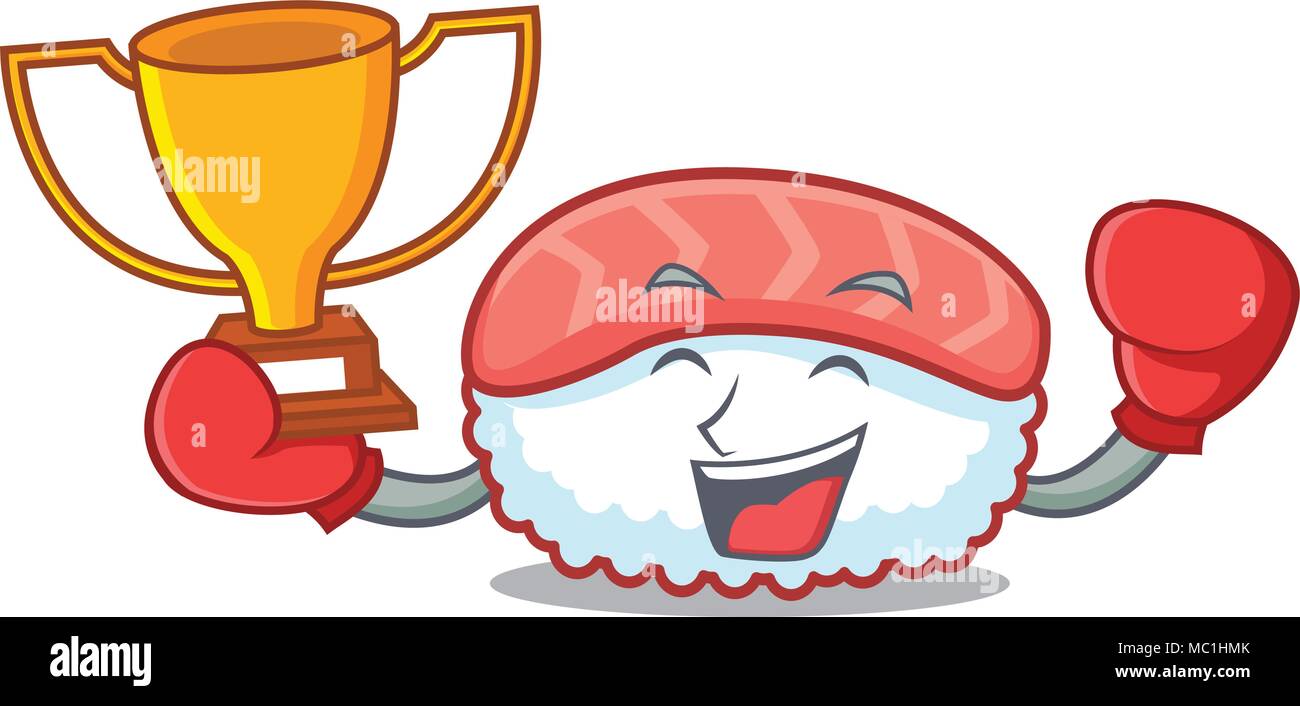 Boxing winner sushi salmon mascot cartoon vector illustration Stock ...