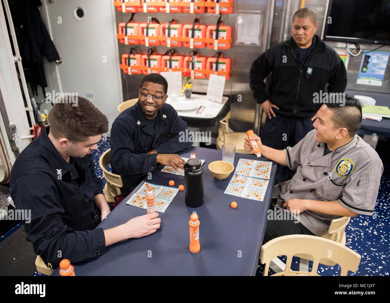 BAY OF CADIZ (Jan. 20, 2018) Sailors aboard the Arleigh Burke-class ...