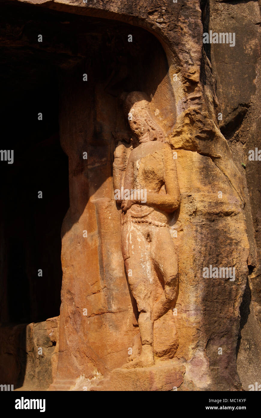A stone statue in Udayagiri and Khandagiri Caves Ancient historical place of odisha India Stock ...