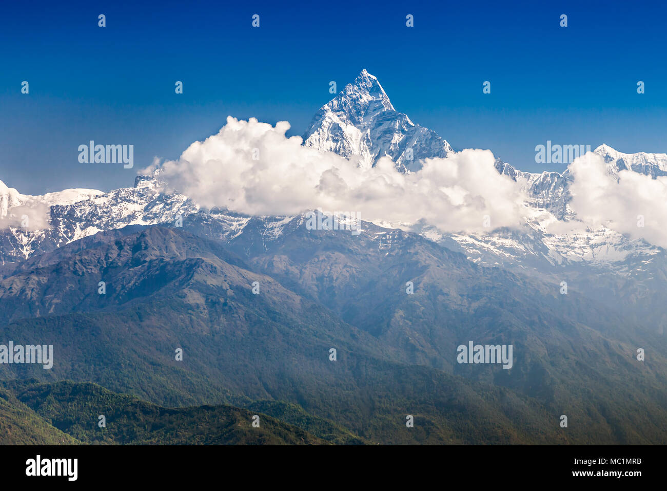 Machhapuchhre and Annapurna mountains at sunrise, Pokhara, Nepal Stock ...