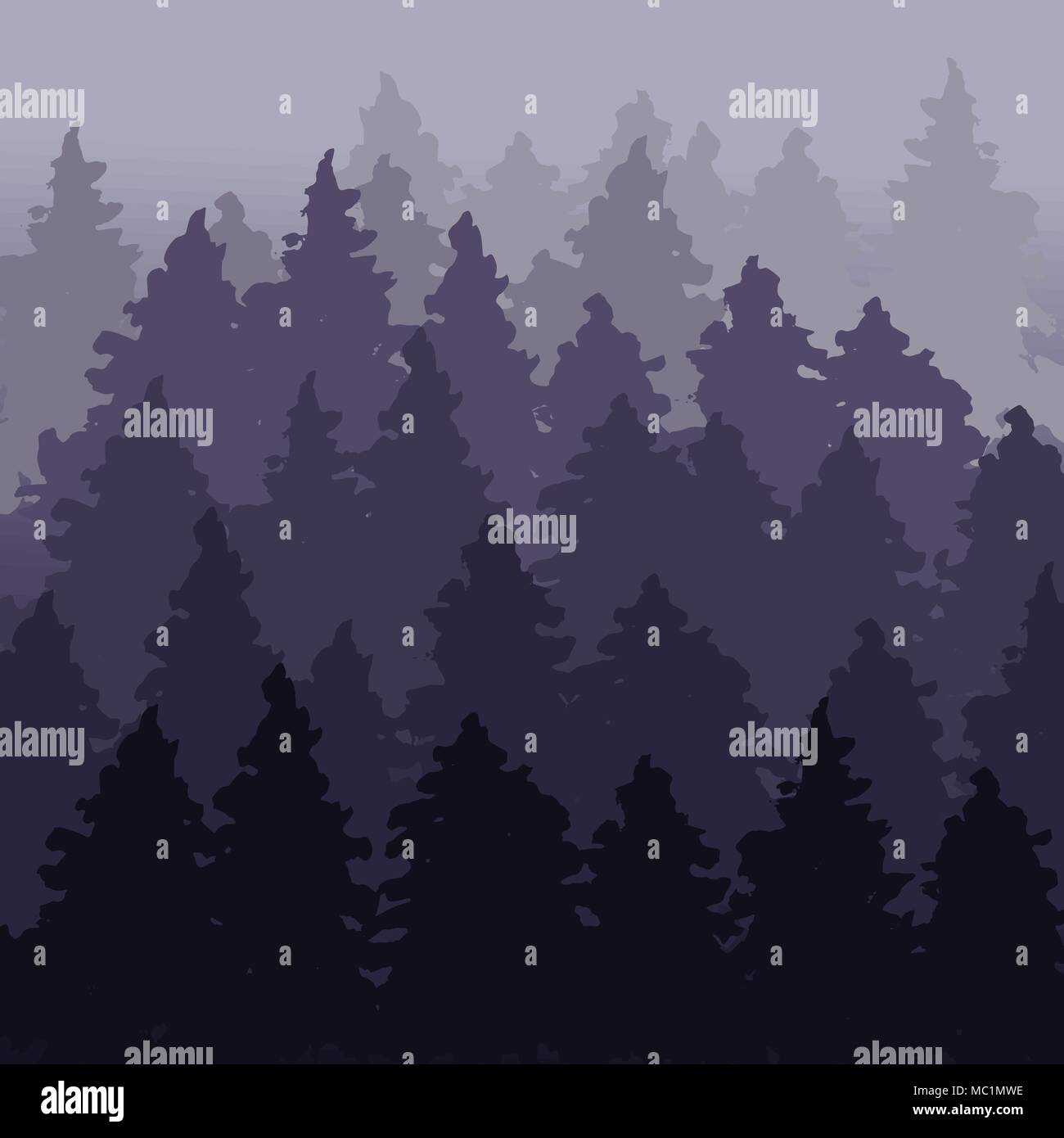 Fog firry forest landscape. Fir tree panorama. Spruce pattern. Outdoor ...