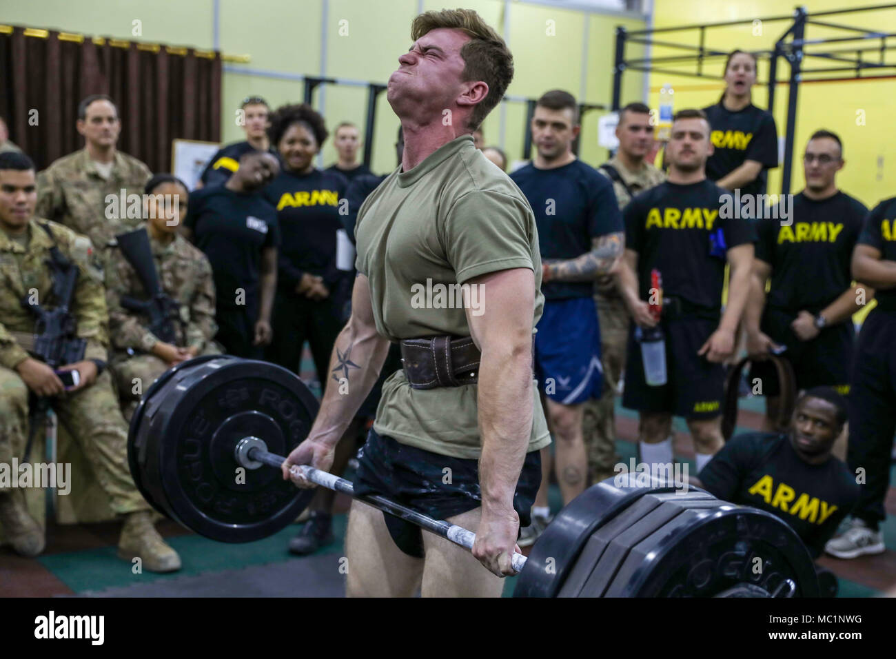U.S. Army Spc. Carson Jordan participates in the dead lift portion of ...