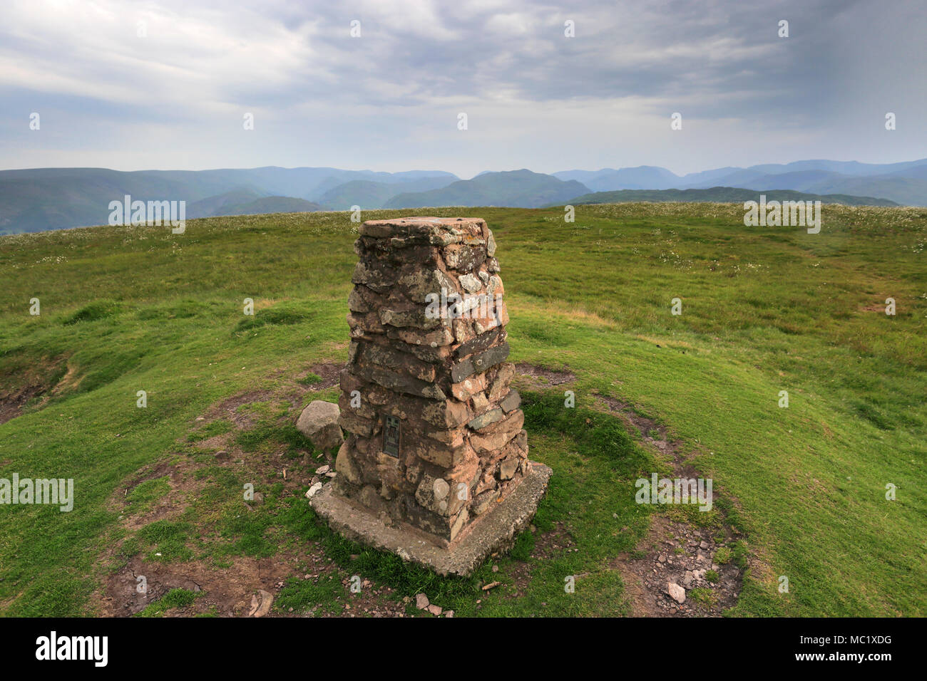 OS trig point at the Summit of Little Mell Fell, Lake District National ...