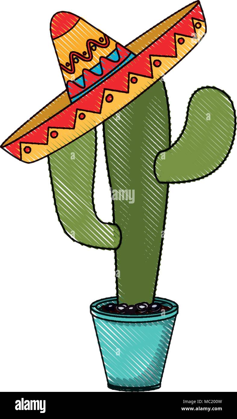 nopal cactus in pot with mexican hat Stock Vector Image & Art - Alamy