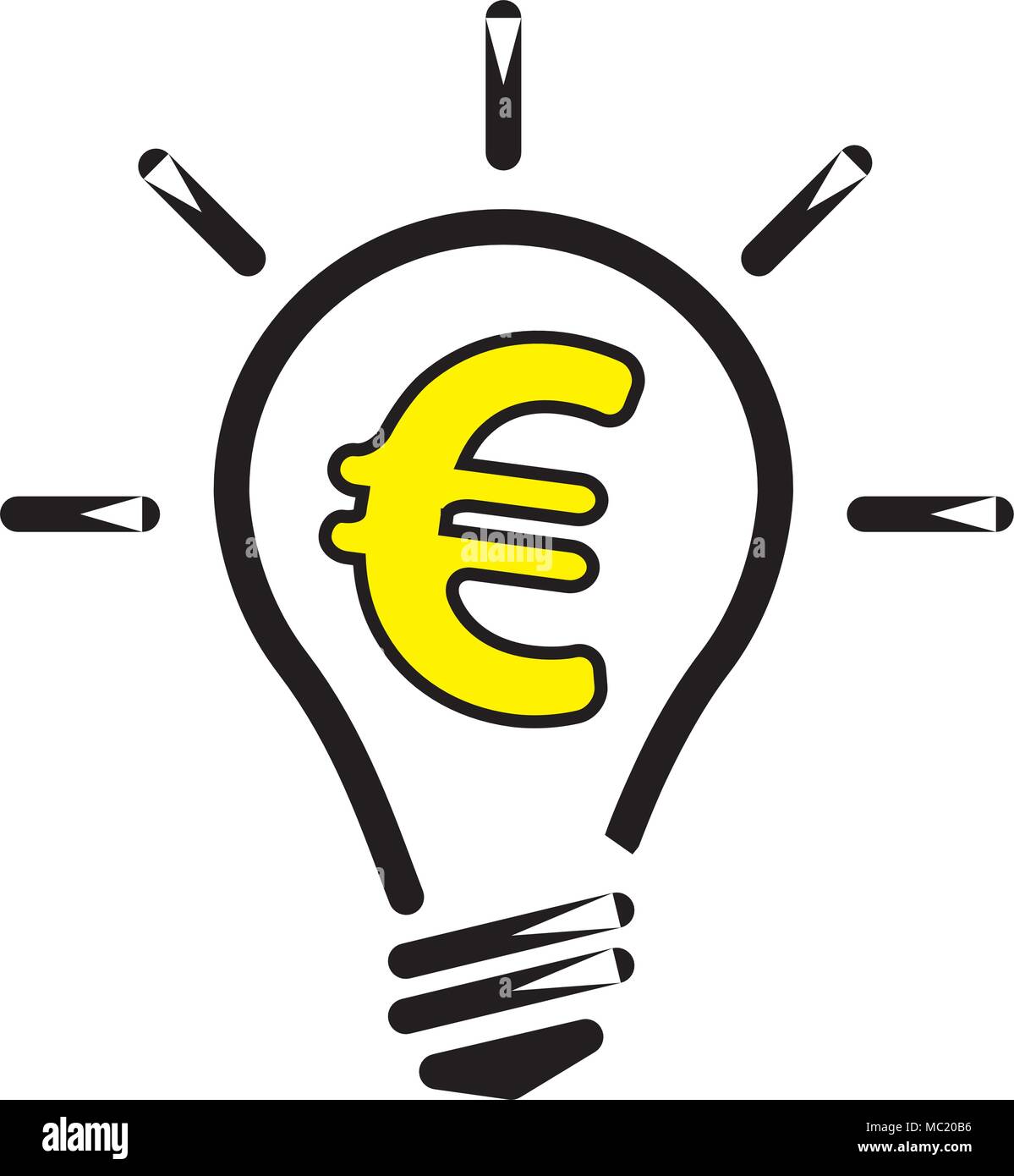 Electric Light Bulb Lamp with Euro currency symbol. Concept of bright ...