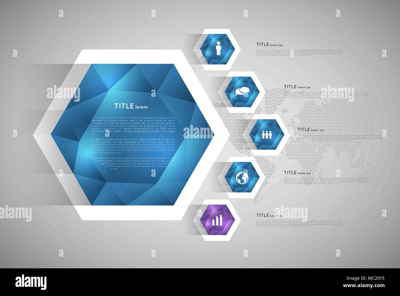 abstract infographic template with hexagon crystals and icons Stock ...