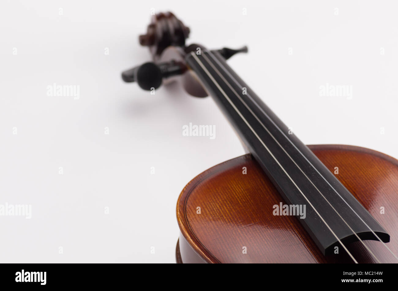 violin neck and scroll parts perspective on a white background Stock ...