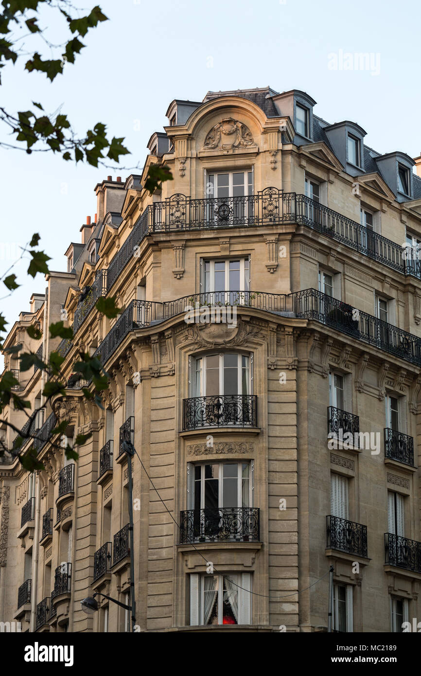 corner of of typical house with balcony in Paris, France Stock Photo ...
