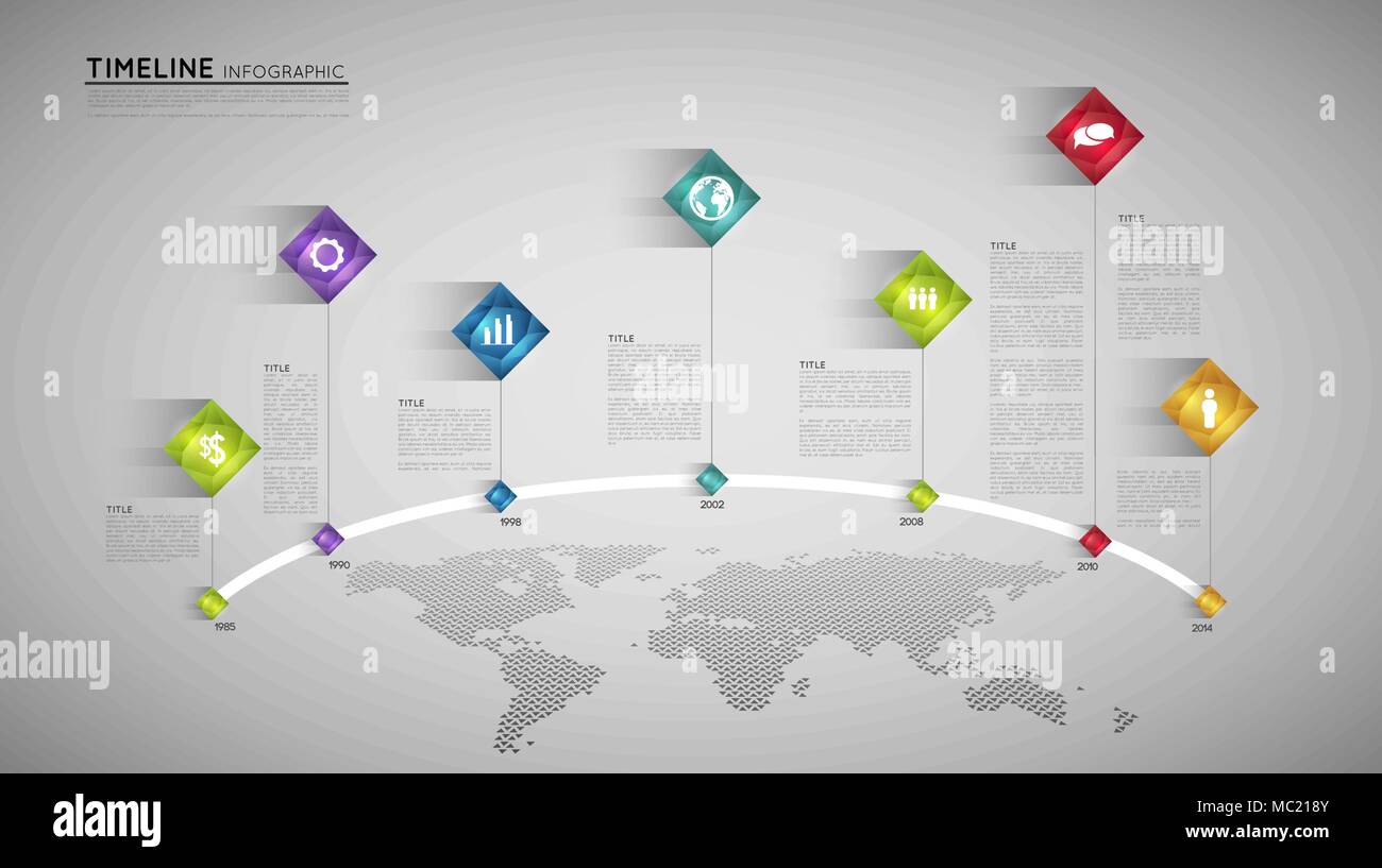 timeline infographic template with colorful square crystal, flat design ...