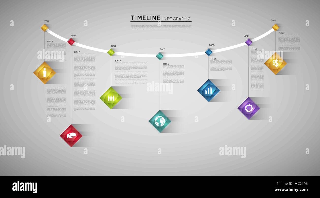 timeline infographic template with colorful square crystal, flat design ...