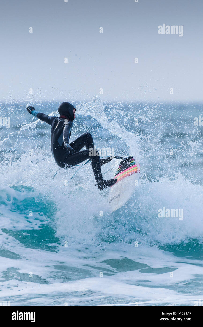 Spectacular surfing action at Fistral in Newquay Cornwall Stock Photo ...