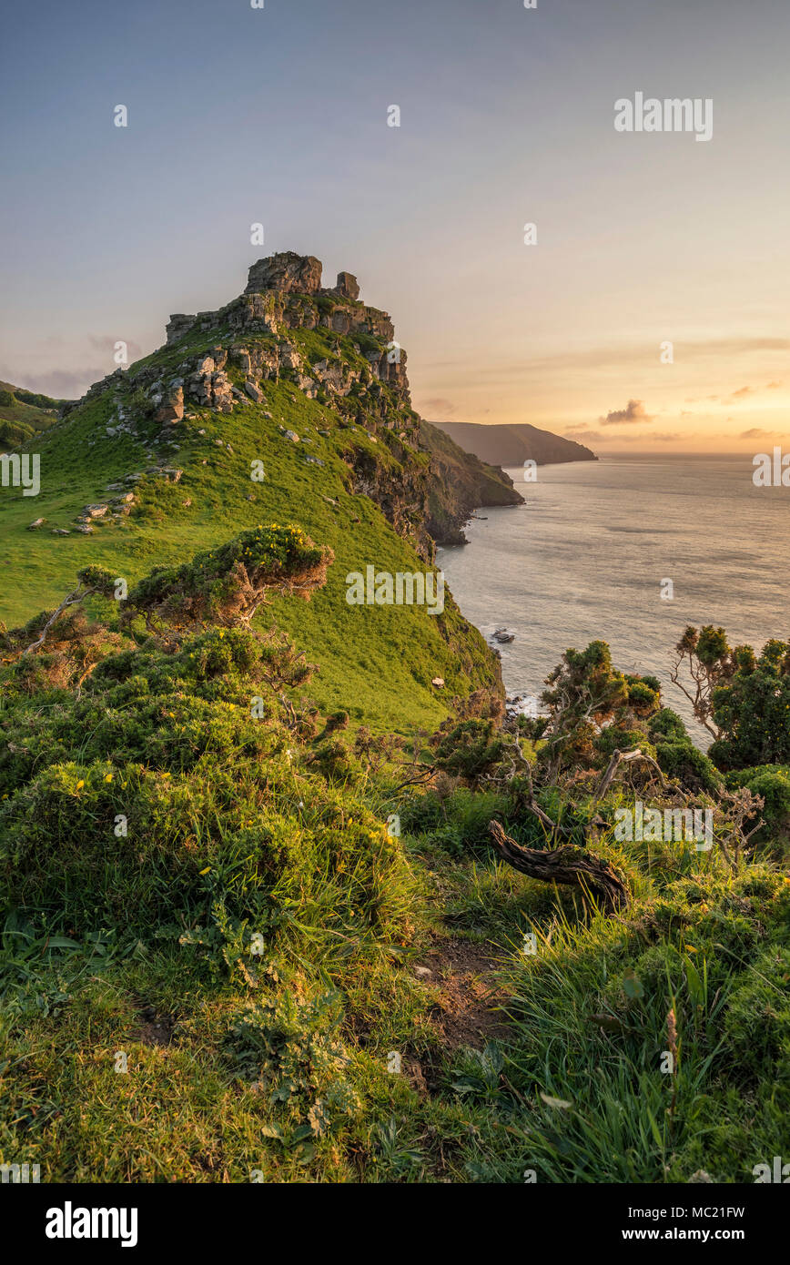 Beautiful Valley Of The Rocks landscape in Devon during Summer sunset ...