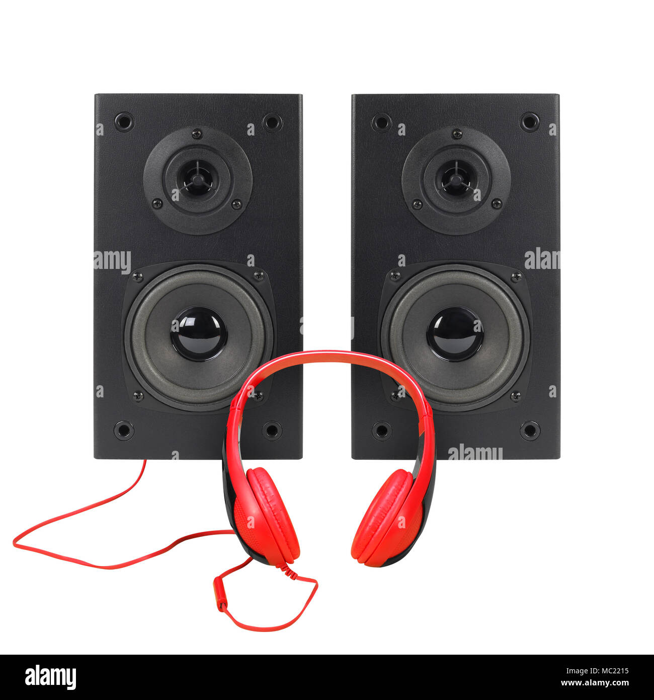 Music and sound - Front view two line array loudspeaker enclosure ...