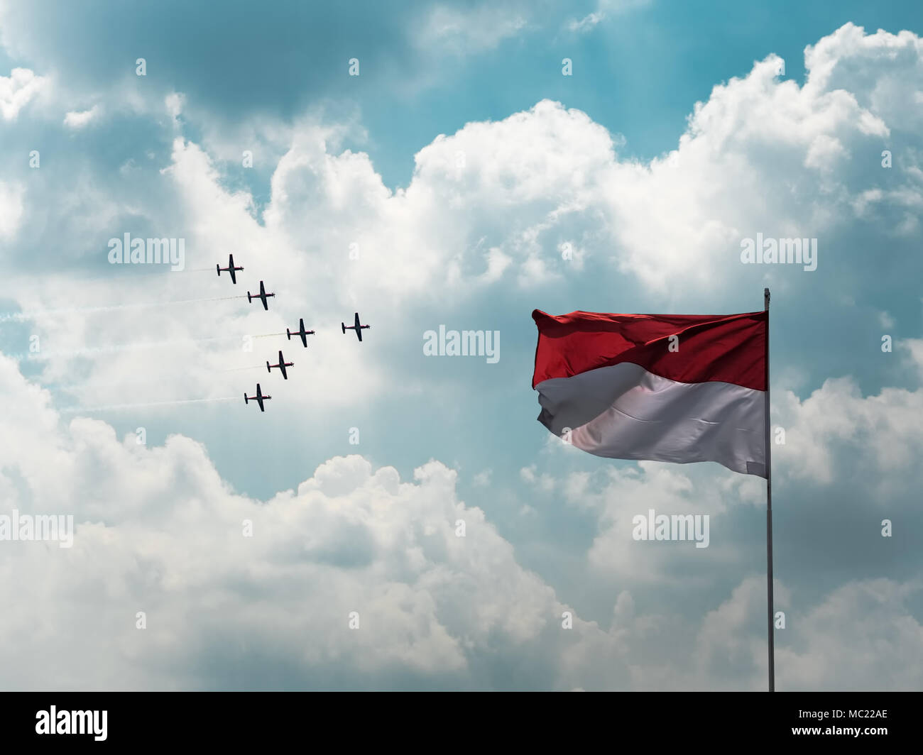 Group of Aerobatic Formation Airplane passing flypast/ flyby Indonesia ...